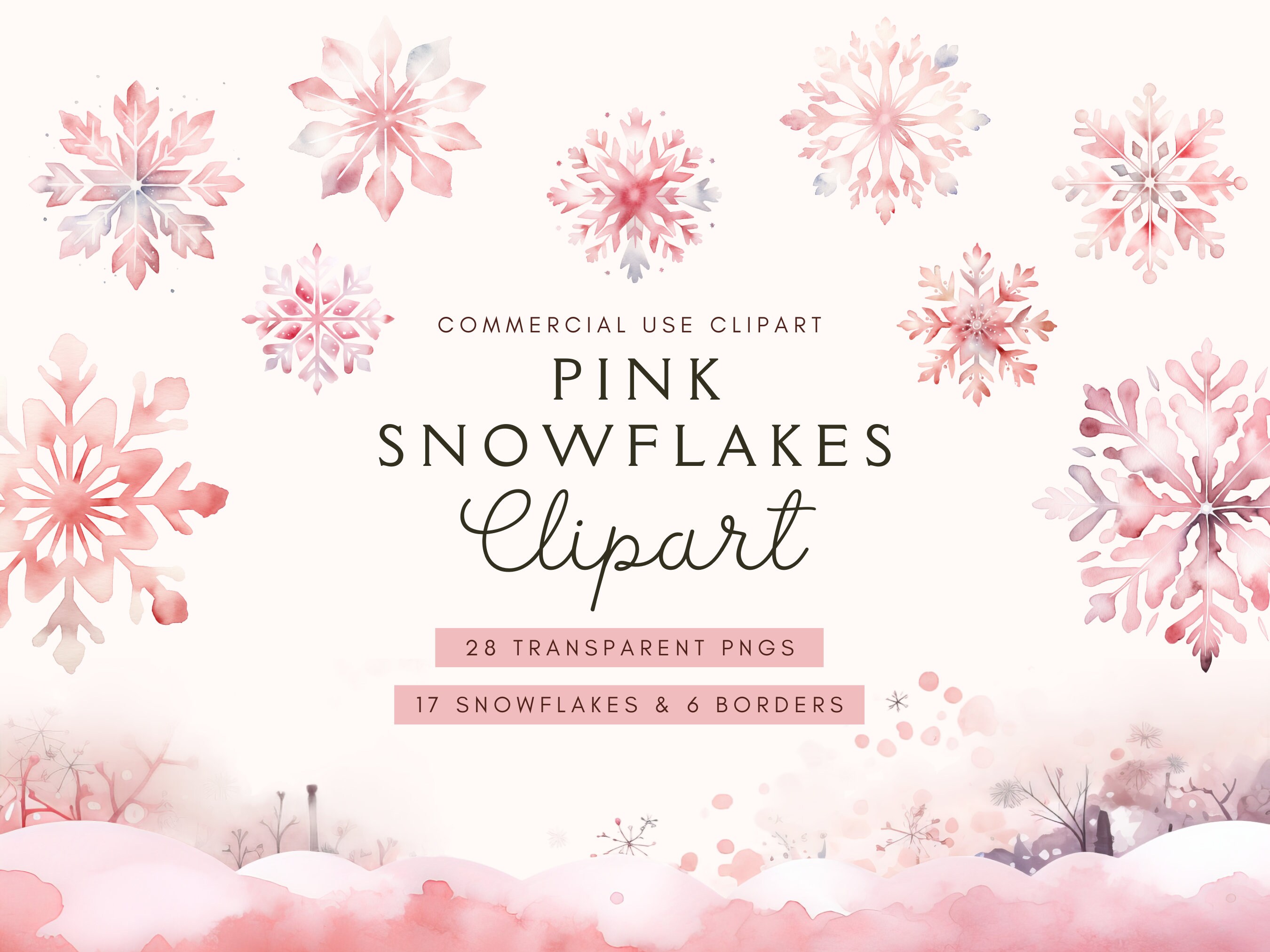 Pink Snowflakes Clipart Watercolor Winter Snowflakes Clip Art Christmas ...