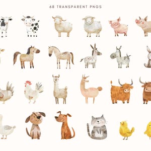 Farm Animals Clipart Pack | Cute Water Color Farm Scene Designs | Wall ...