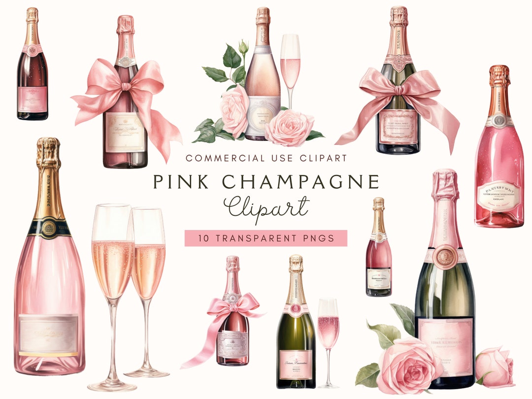 Pink Champagne Bottle Clipart | Watercolor Party Clip Art | Champagne ...