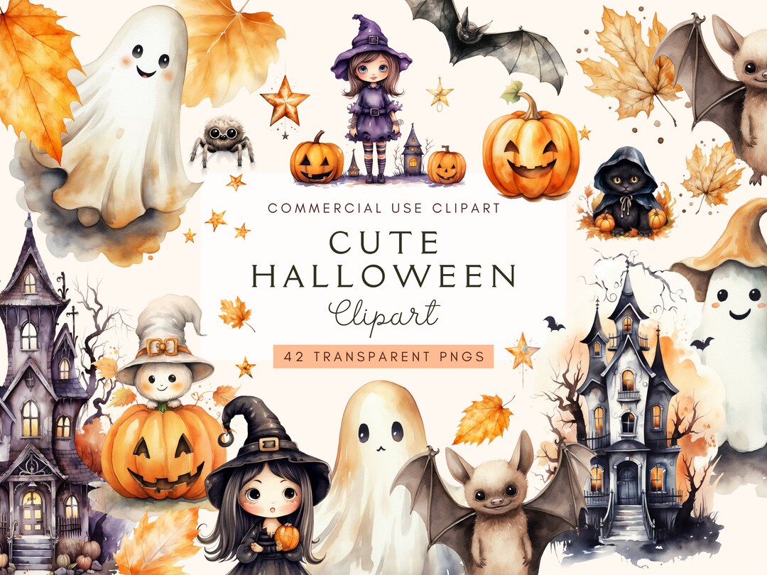 Cute Halloween Clipart Set | Ghosts Spiders Witch Bats | Instant ...
