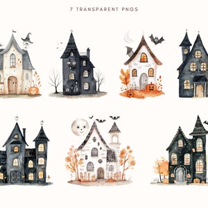 Halloween Haunted Houses Clipart | Watercolor PNG Files | Spooky Clip ...