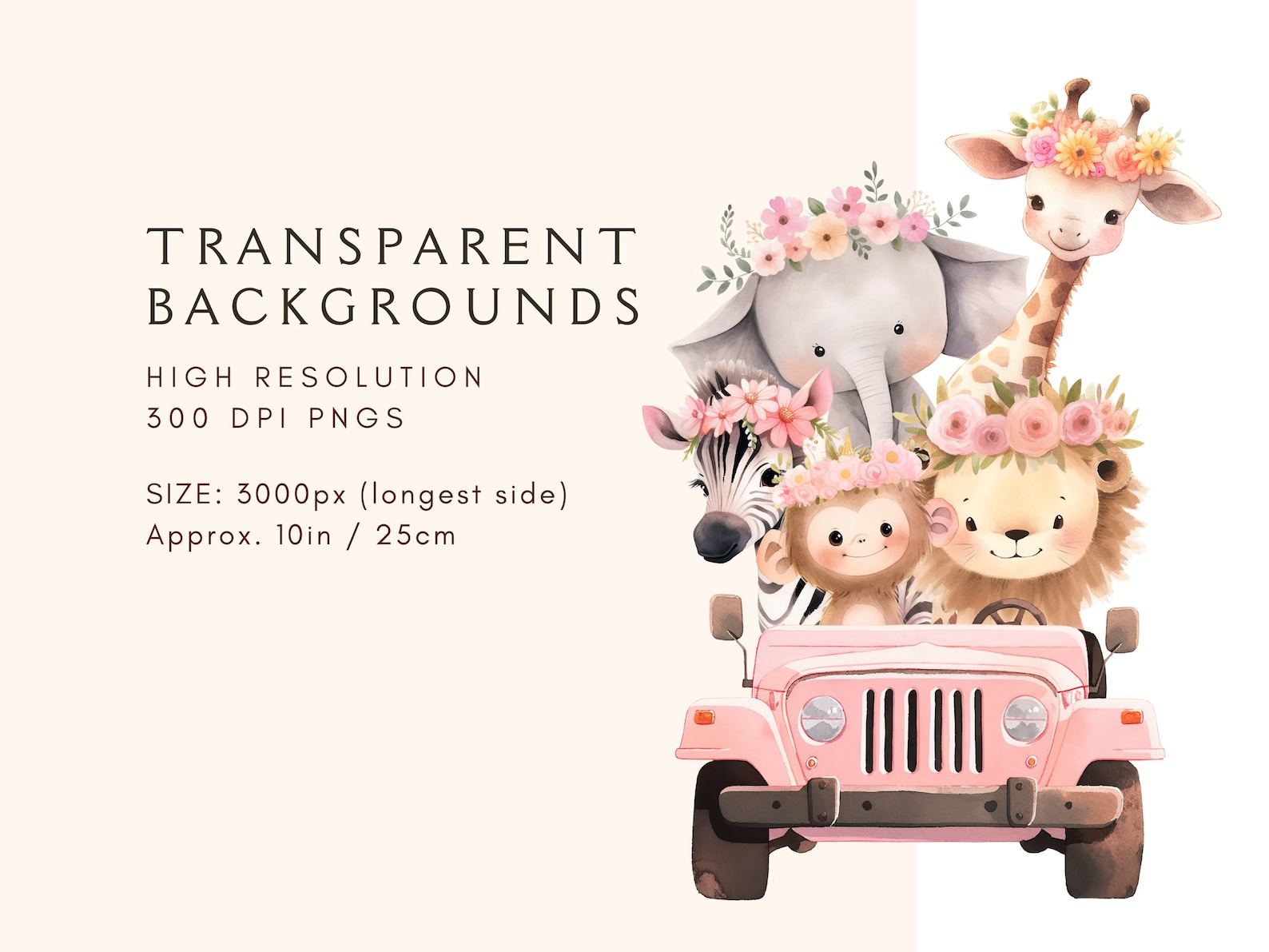 Pink Safari Animals Clipart Baby Girl Clipart Png Safari Nursery Decor ...