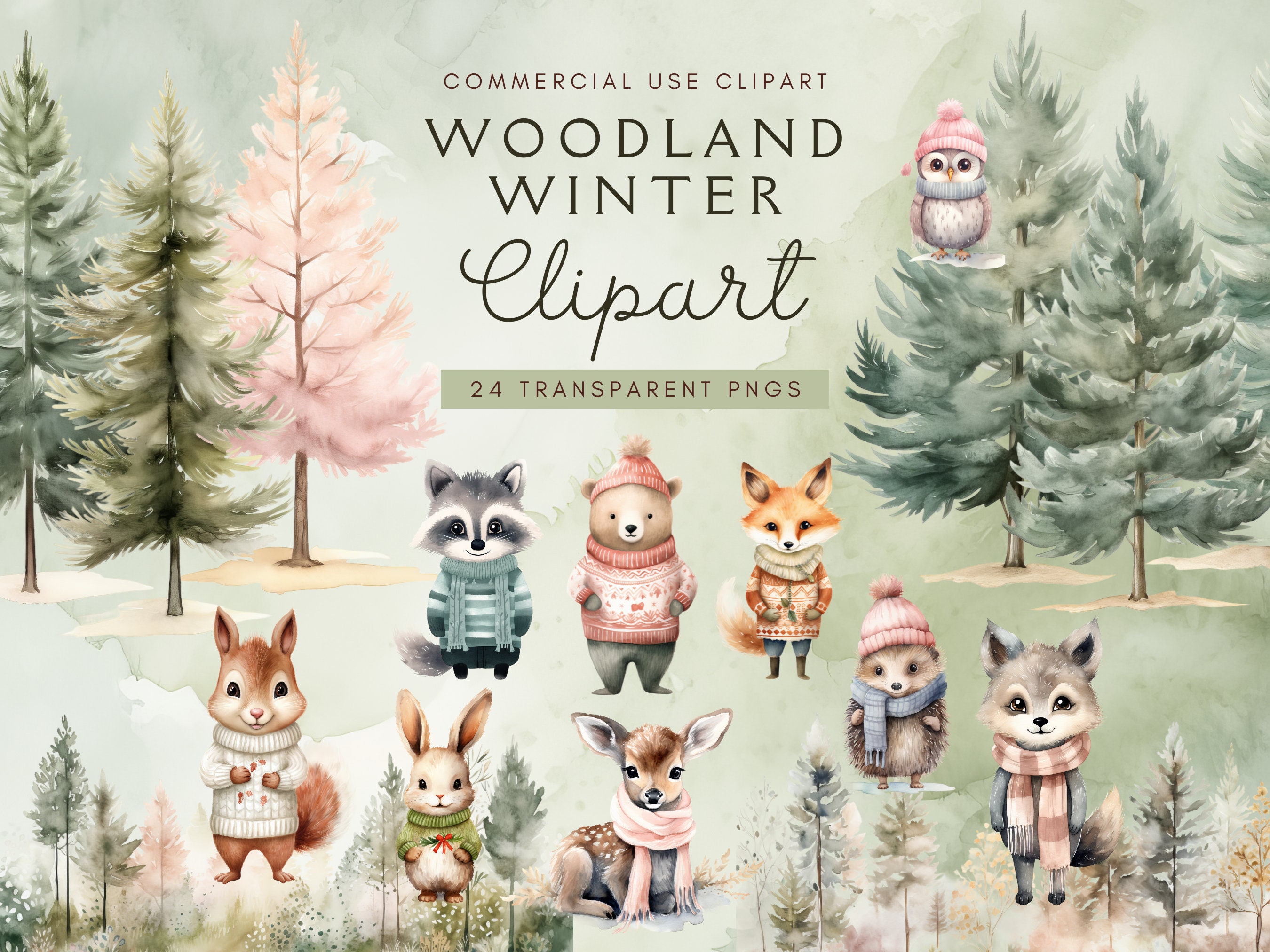 Boho Woodland Animal Clipart Baby Shower Watercolor Autumn Winter Kids ...