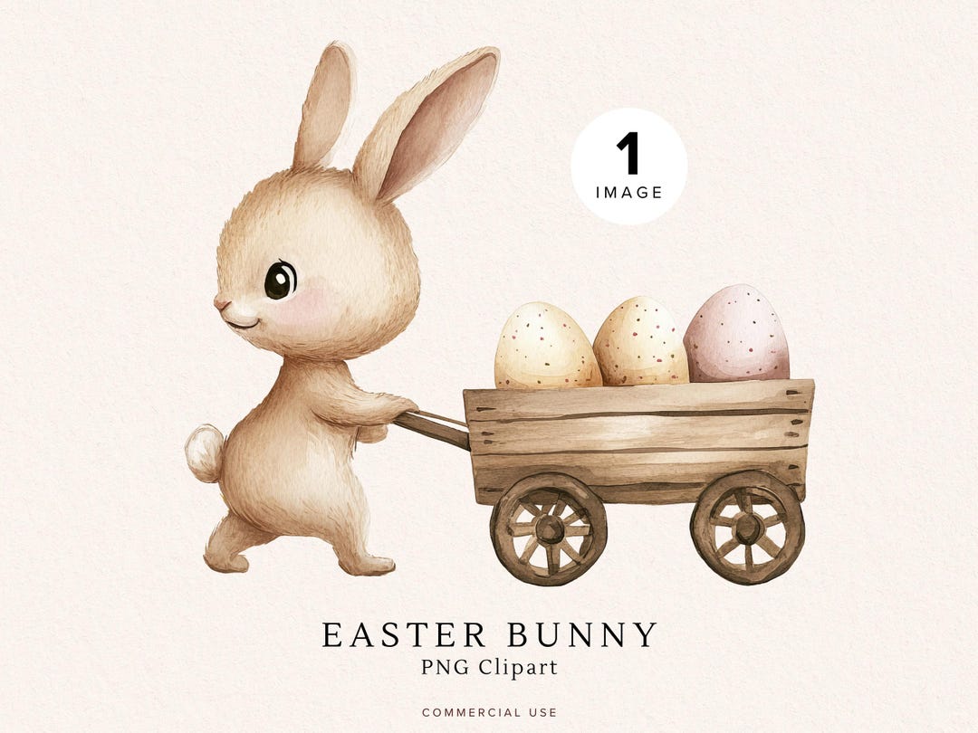 Cute Easter Bunny and Eggs Clipart | Adorable Rabbit Art | Digital ...