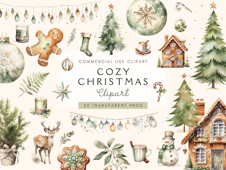 Watercolor Clipart | Cozy Christmas | Christmas Bundle Clipart | Hot ...