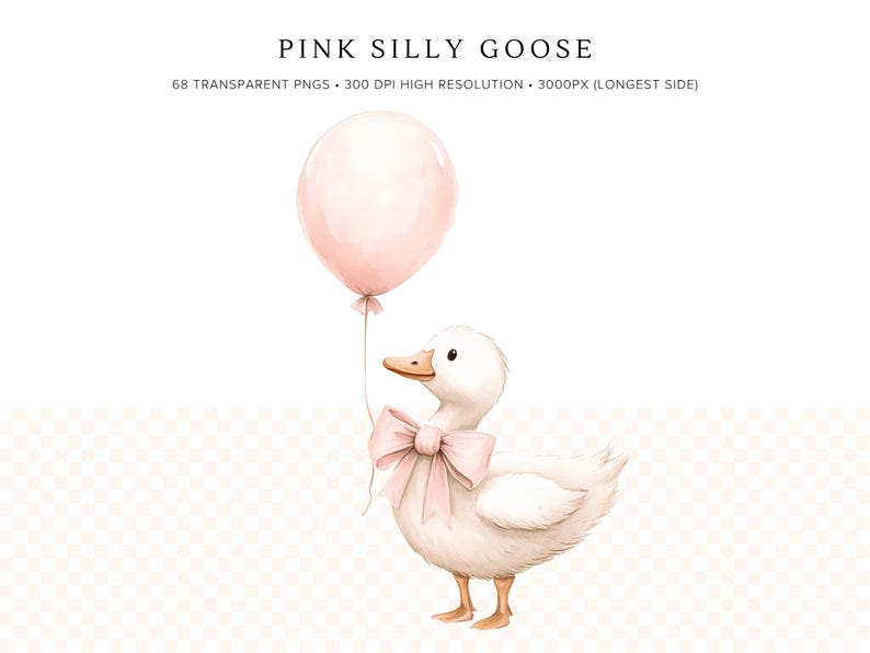 Silly Goose Baby Shower Clipart | Pink Goose With Balloon | Watercolor ...