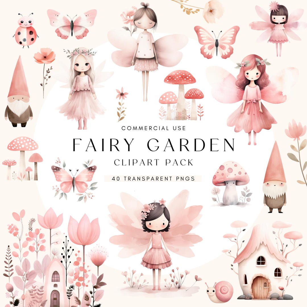 Pink Fairy Garden Clipart | Watercolor Fairy Tale Graphics | Once Upon ...