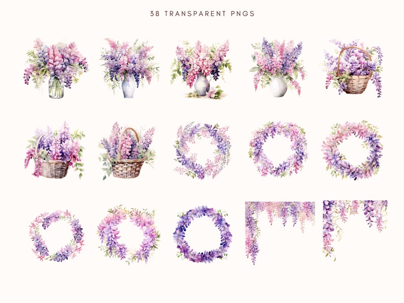 Wisteria Clipart | Watercolor | Wisteria Floral Clip Art | Png Floral ...