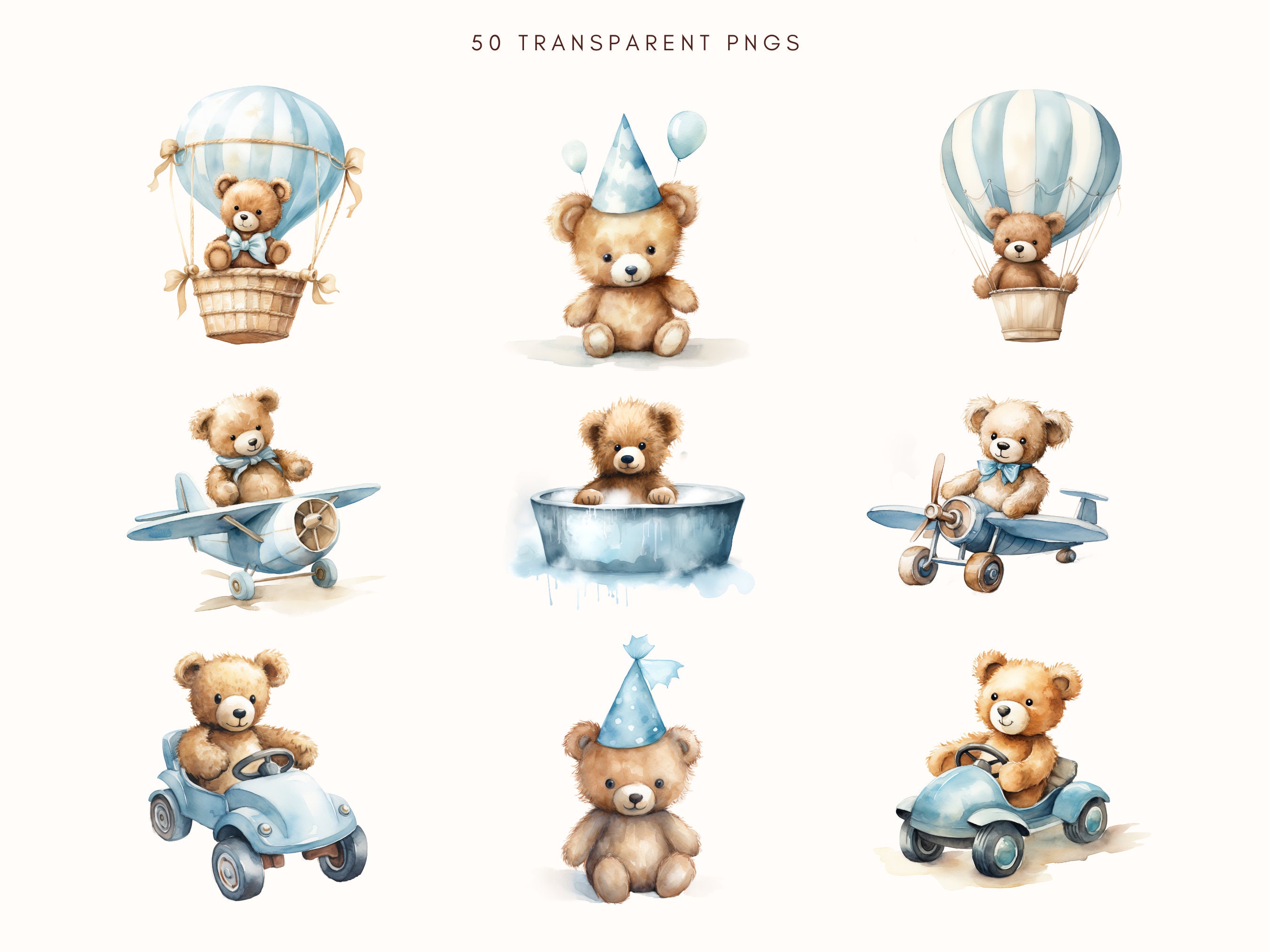 Bear and Blue Balloons Clipart | Baby Shower for A Boy | Teddy Bear Png ...