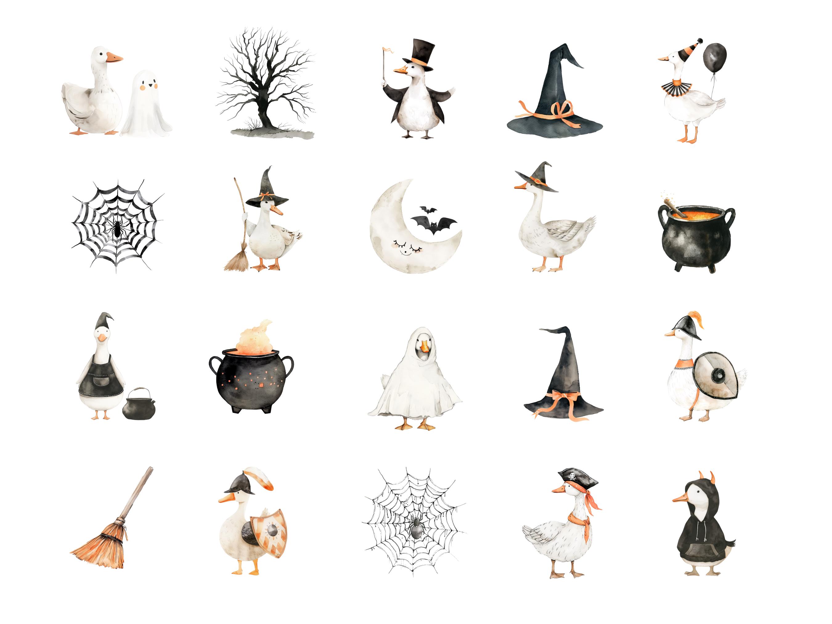 Silly Goose Halloween Clipart Bundle | Cute Spooky Geese PNG for ...