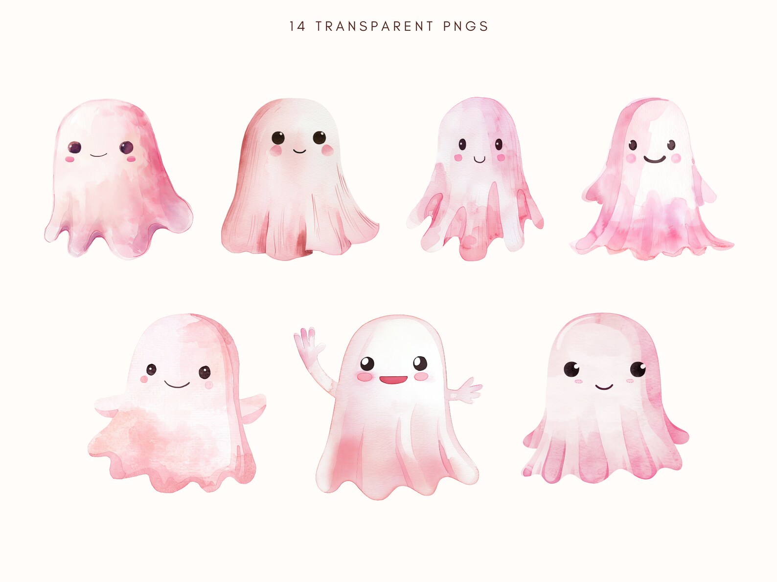 Pink Ghost Clipart | Cute Halloween Art | Watercolor Digital Download ...