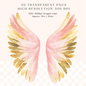 Golden Angel Wings Clipart | Watercolor | Digital Download | Fantasy ...