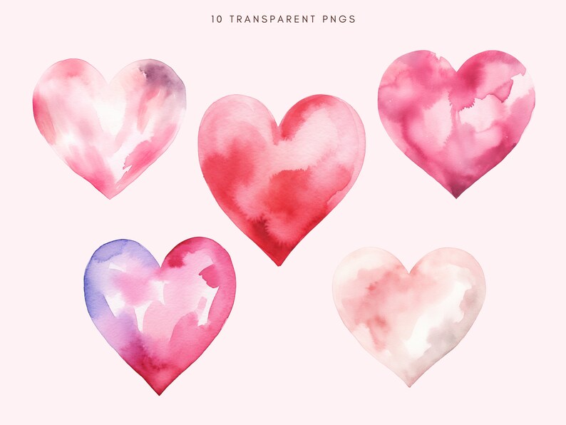 Watercolor Hearts Clipart Valentines Day Scrapbook Wedding Clip Art Valentine Clipart Pink Love ...