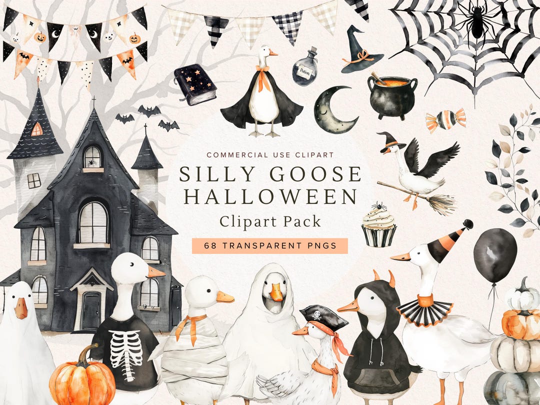 Silly Goose Halloween Clipart Bundle | Cute Spooky Geese PNG for ...