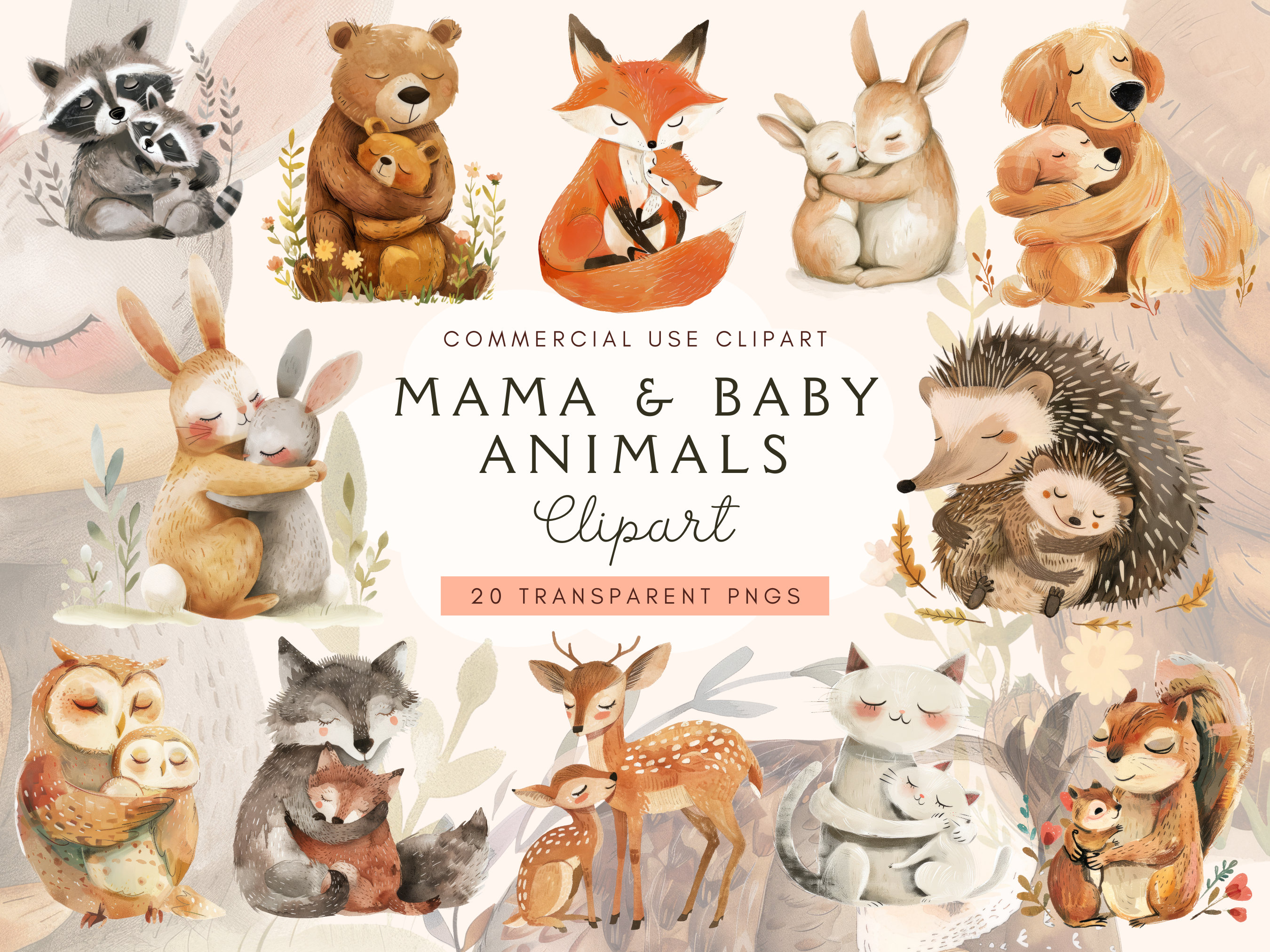 Mama & Baby Animal Clipart | Baby Animals | Woodland Animals ...