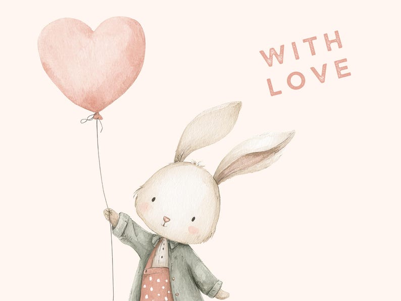 Rabbit With Heart Balloon PNG Clipart | Bunny Illustration | Valentine ...