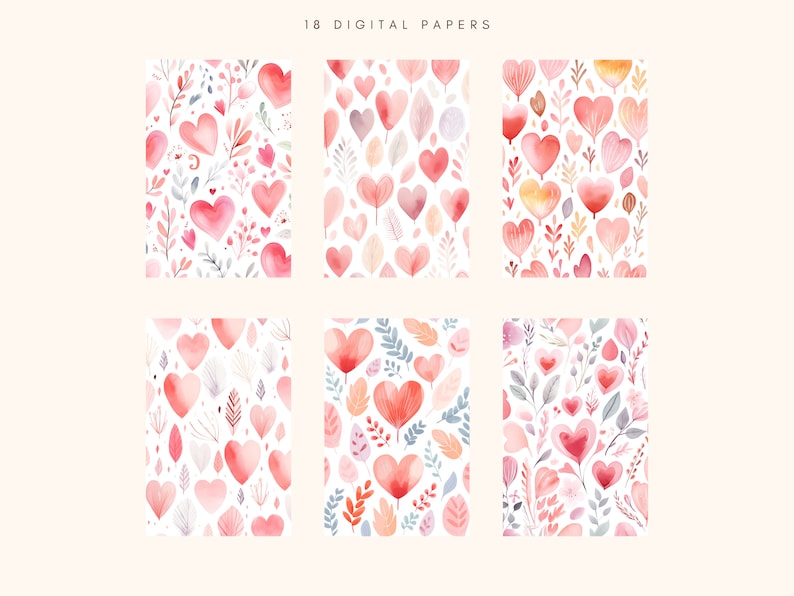 Sweet Heart Digital Paper Digital Paper Pack Scrapbook Paper Watercolor ...