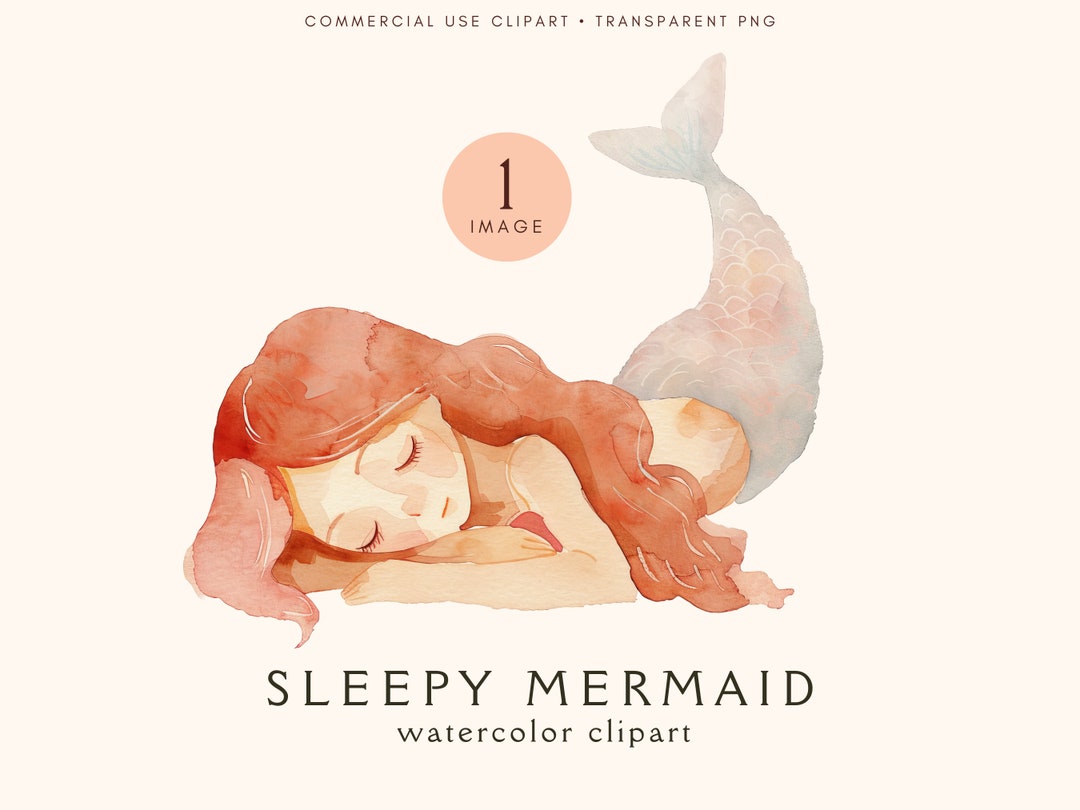 Sleeping Mermaid Clipart | Watercolor Sleepy Mermaid | Whimsical Clip ...