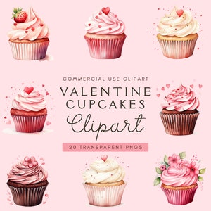 Valentine Cupcake Clipart Watercolor Valentines Cupcakes Clip Art Love ...