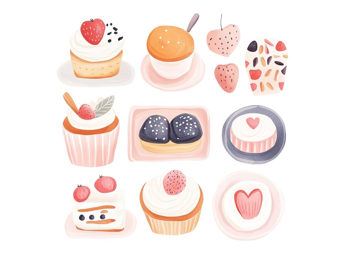 Sweet Treats Clipart | Watercolor Pastel Sweets | Cute Dessert PNG ...