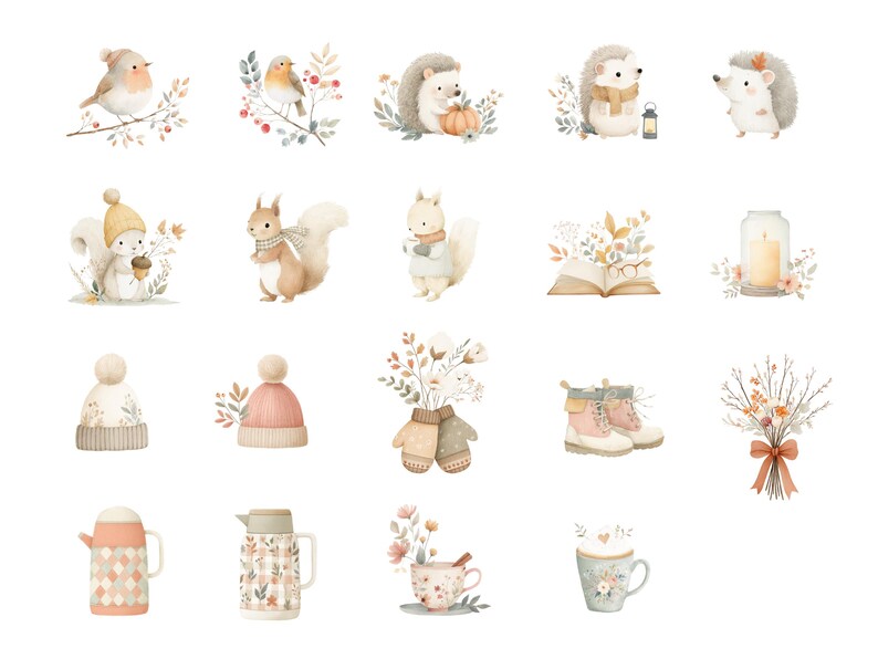 Fall Woodland Clipart | Cute Autumn Animals PNG | Whimsical Nursery ...