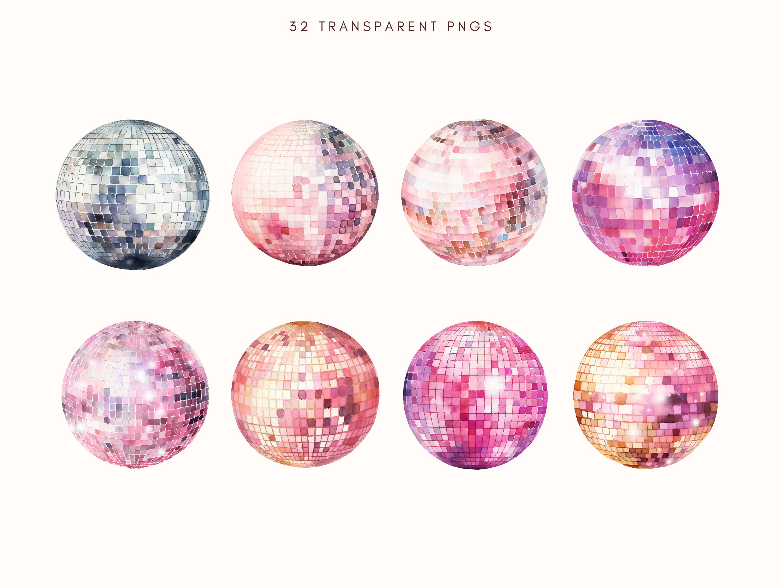 Watercolor Disco Ball Clipart | Clip Art Bundle | Retro Club Party ...