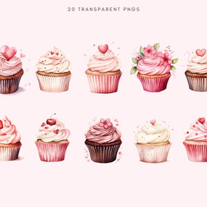 Valentine Cupcake Clipart | Watercolor Valentines Cupcakes Clip Art ...