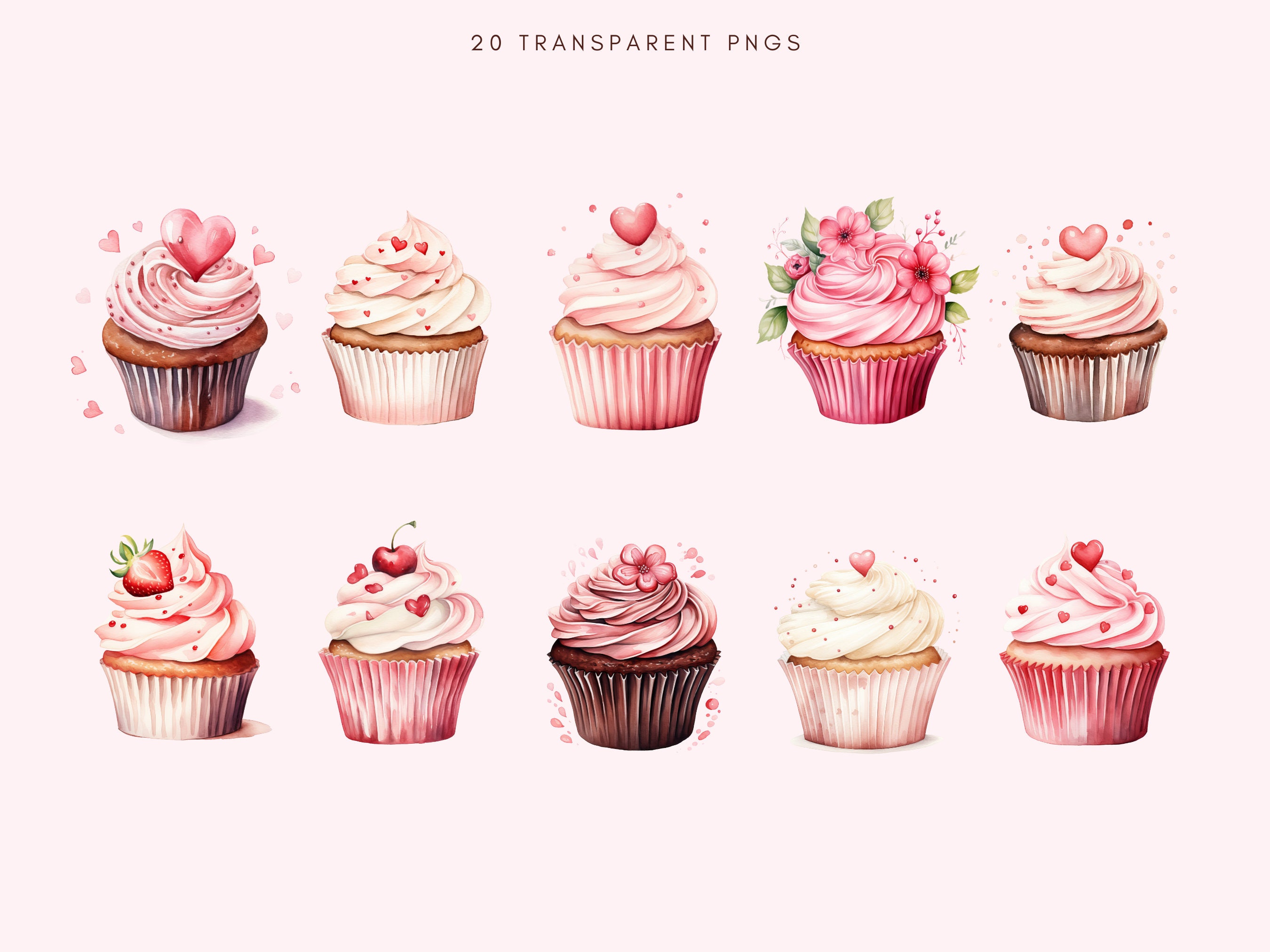 Valentine Cupcake Clipart Watercolor Valentines Cupcakes Clip Art Love ...