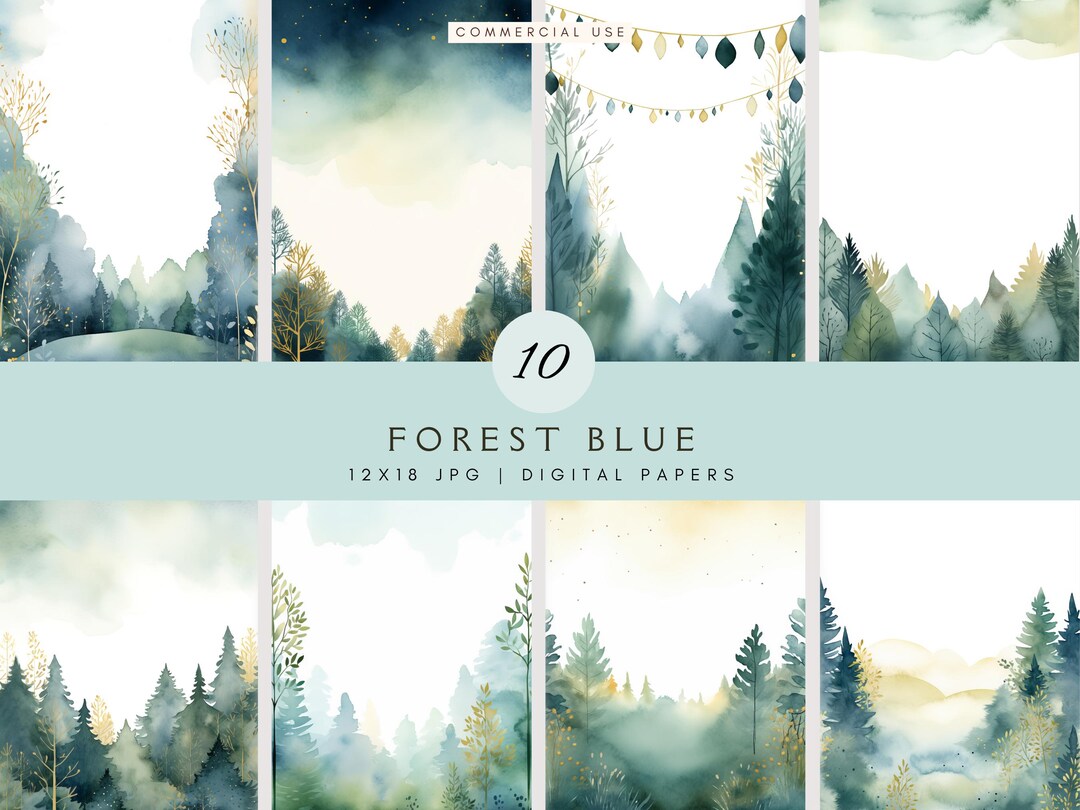 Forest Digital Paper Background | Printable Papers | Blue Gold ...