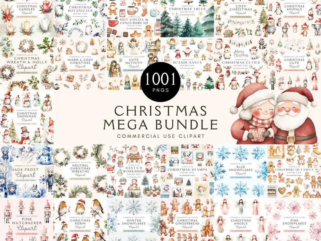 MEGA Christmas Clipart Bundle | 1001 PNG Files | Cute Christmas PNG ...