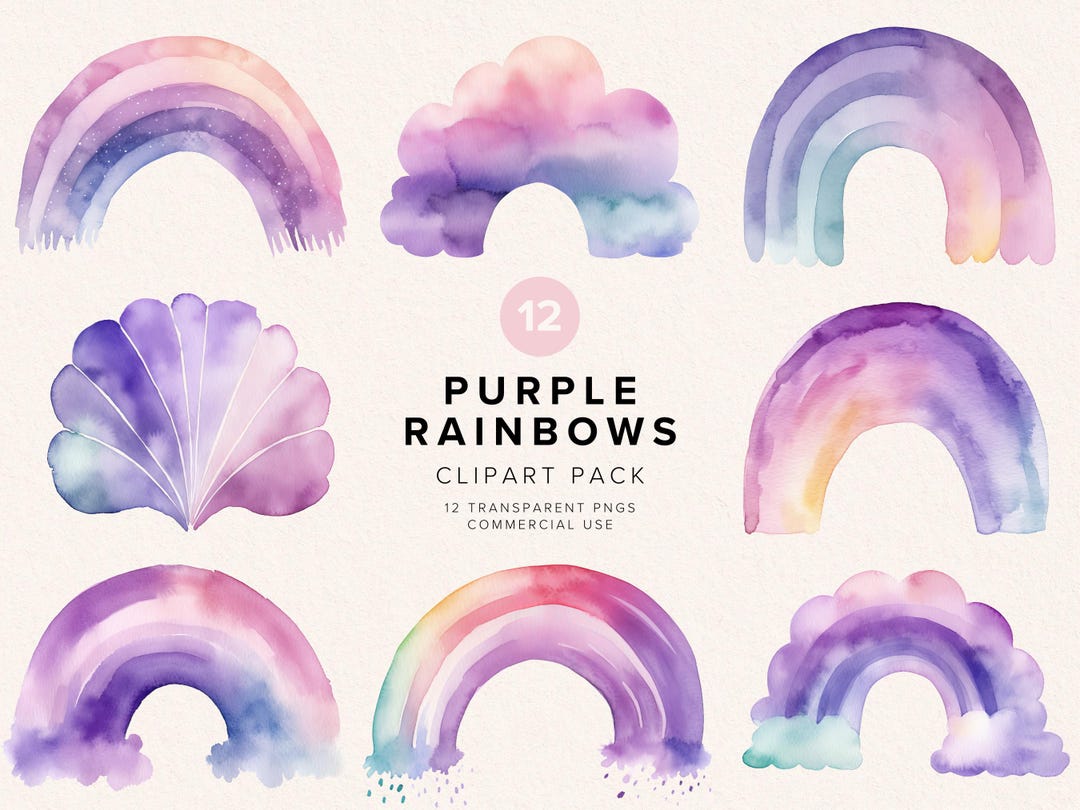 Boho Rainbow Clipart Purple | Rainbow Png File | Boho Clip Art | Pastel ...