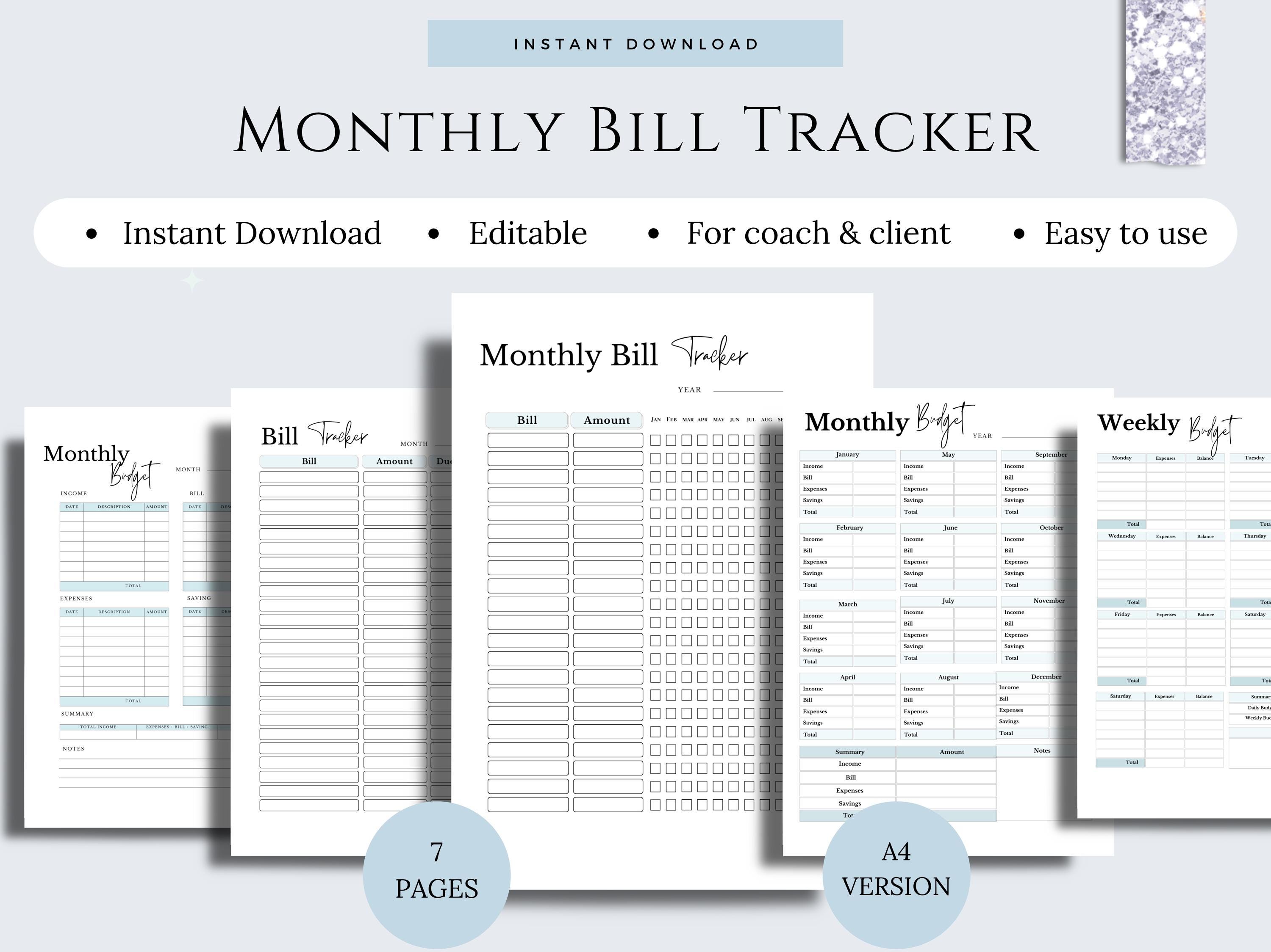 Printable Monthly Bill Tracker Bill List Bill Payment List Bill List ...