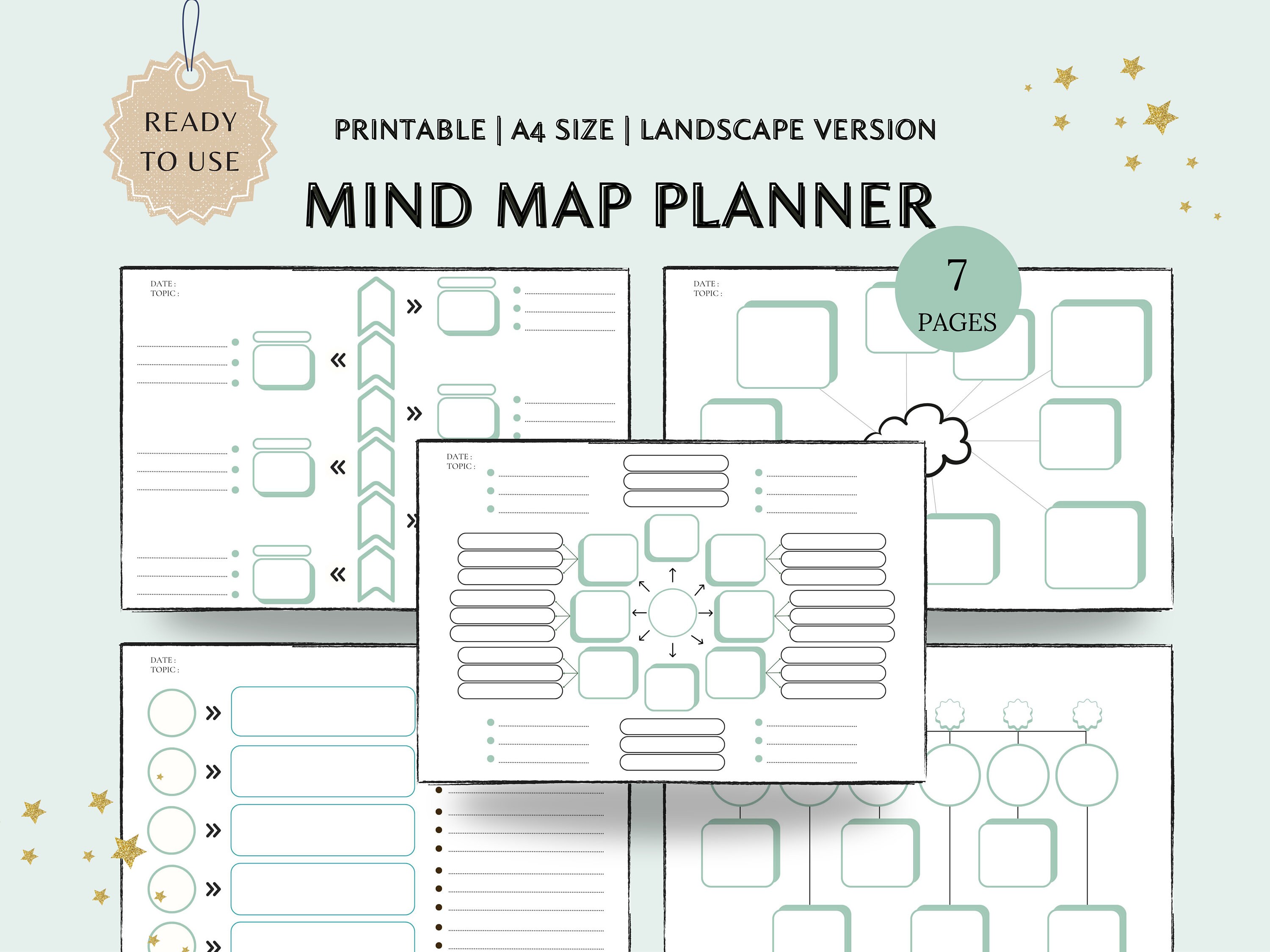 Printable Mind Map Planner | Brainstorming Ideas | Brain Dump | Study ...