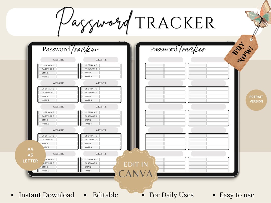 Minimalist Password Tracker | Printable | Password Log | Password ...