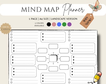 Printable Mind Map Planner Brainstorming Ideas Brain Dump Study Guide Note Taking Mind Map ...