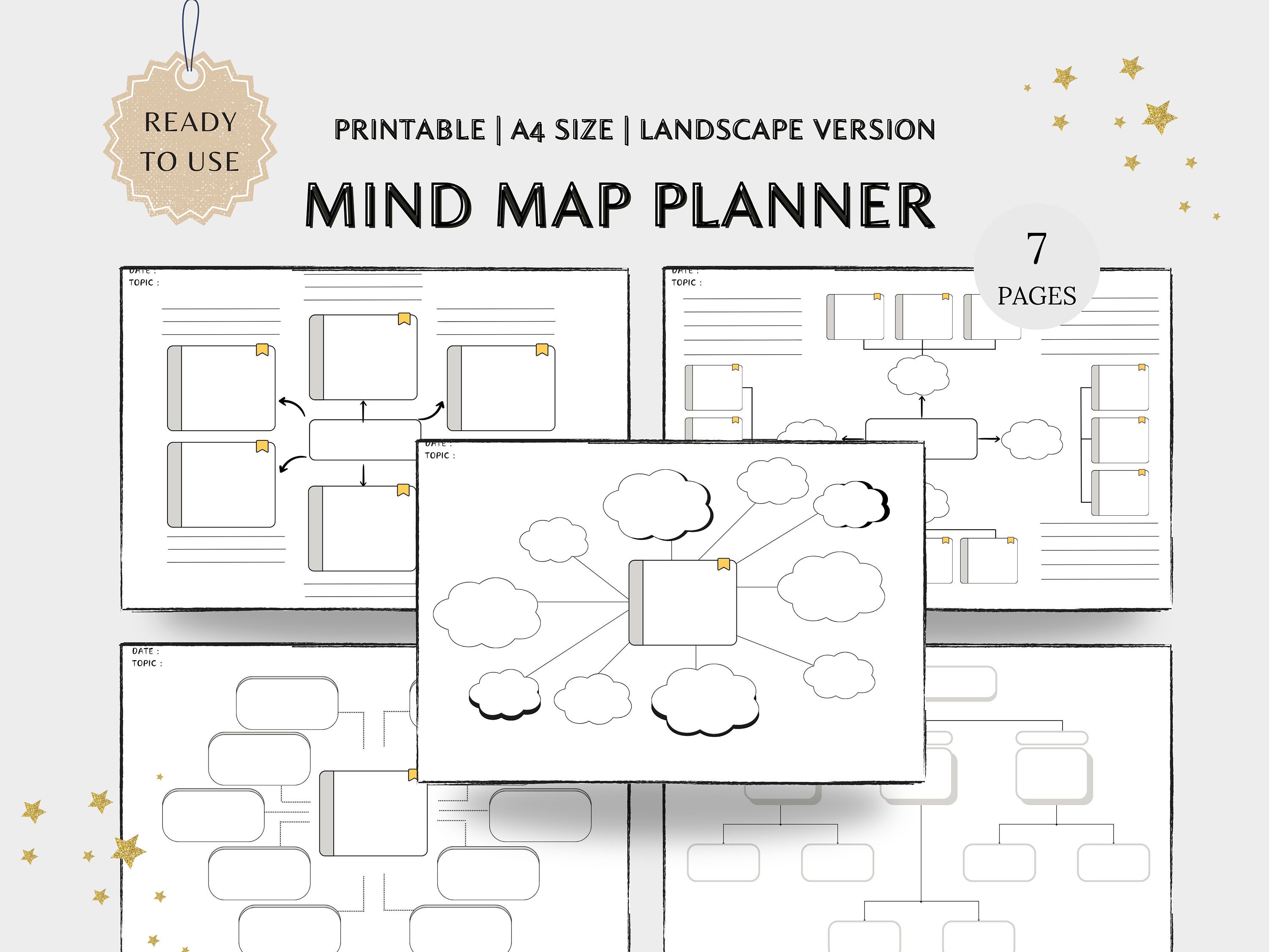 Printable Mind Map Planner | Brainstorm | Idea Map | Diagram Notes ...
