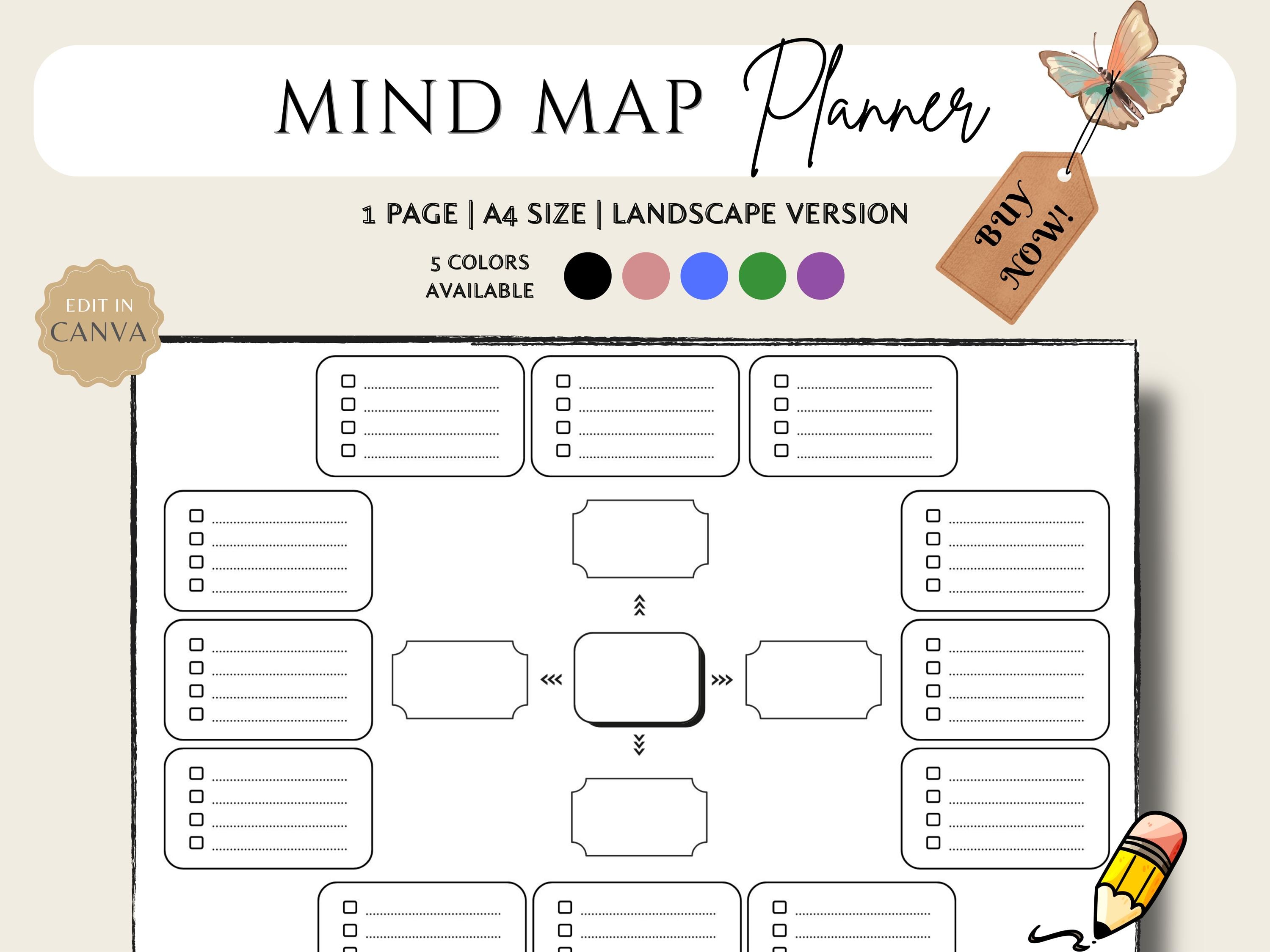 Printable Mind Map Planner | Brainstorming Ideas | Brain Dump | Study ...