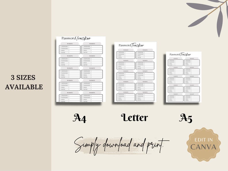 Minimalist Password Tracker | Printable | Password Log | Password ...