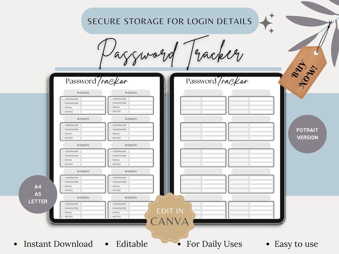 Minimalist Password Tracker Printable Password Log Password Organizer ...