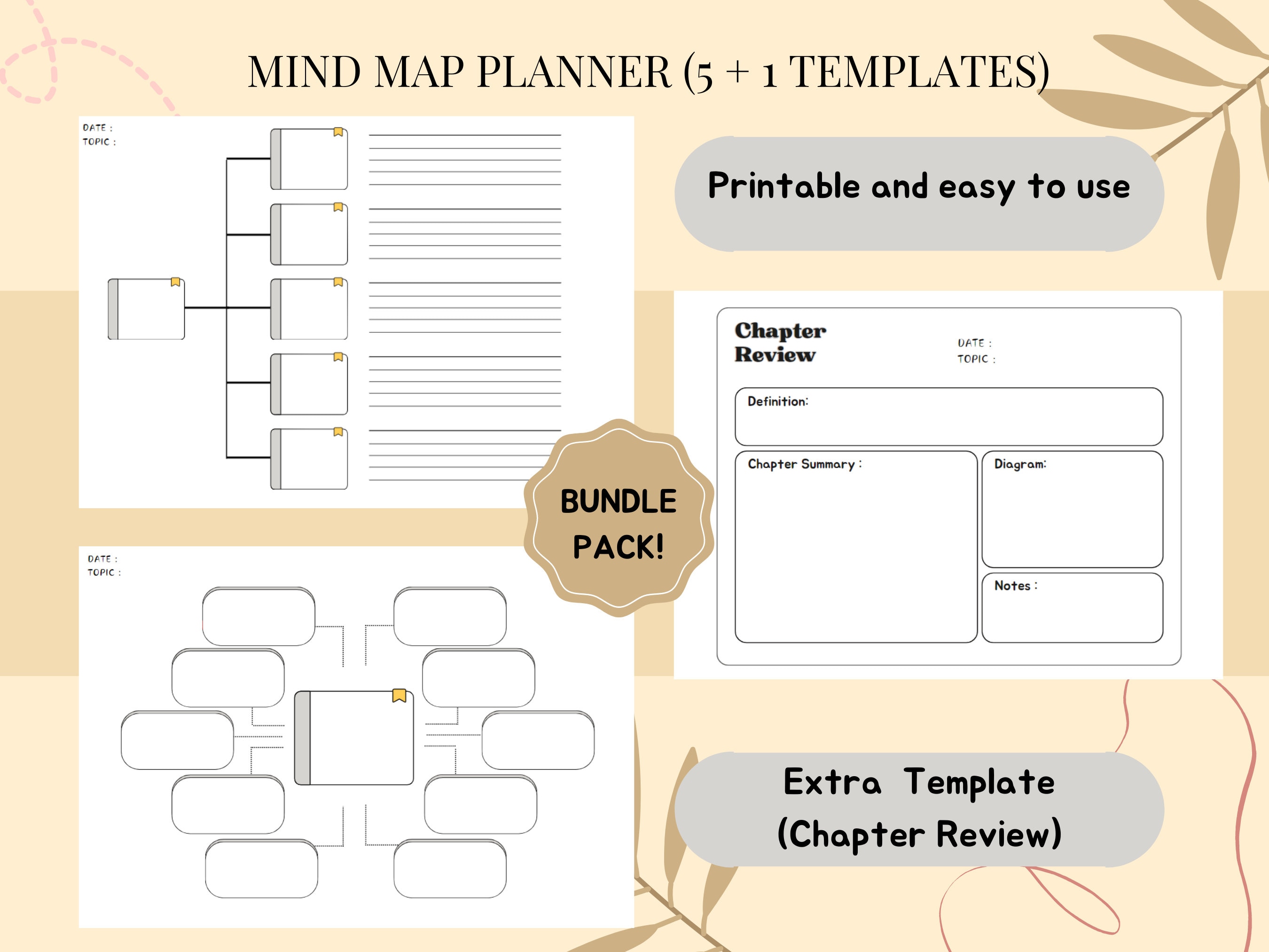 Printable Mind Map Planner Brainstorm Idea Map Diagram Notes Canva ...