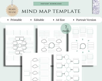 Printable Mind Map Planner | Brainstorming Ideas | Brain Dump | Study Guide | Note Taking | Mind ...