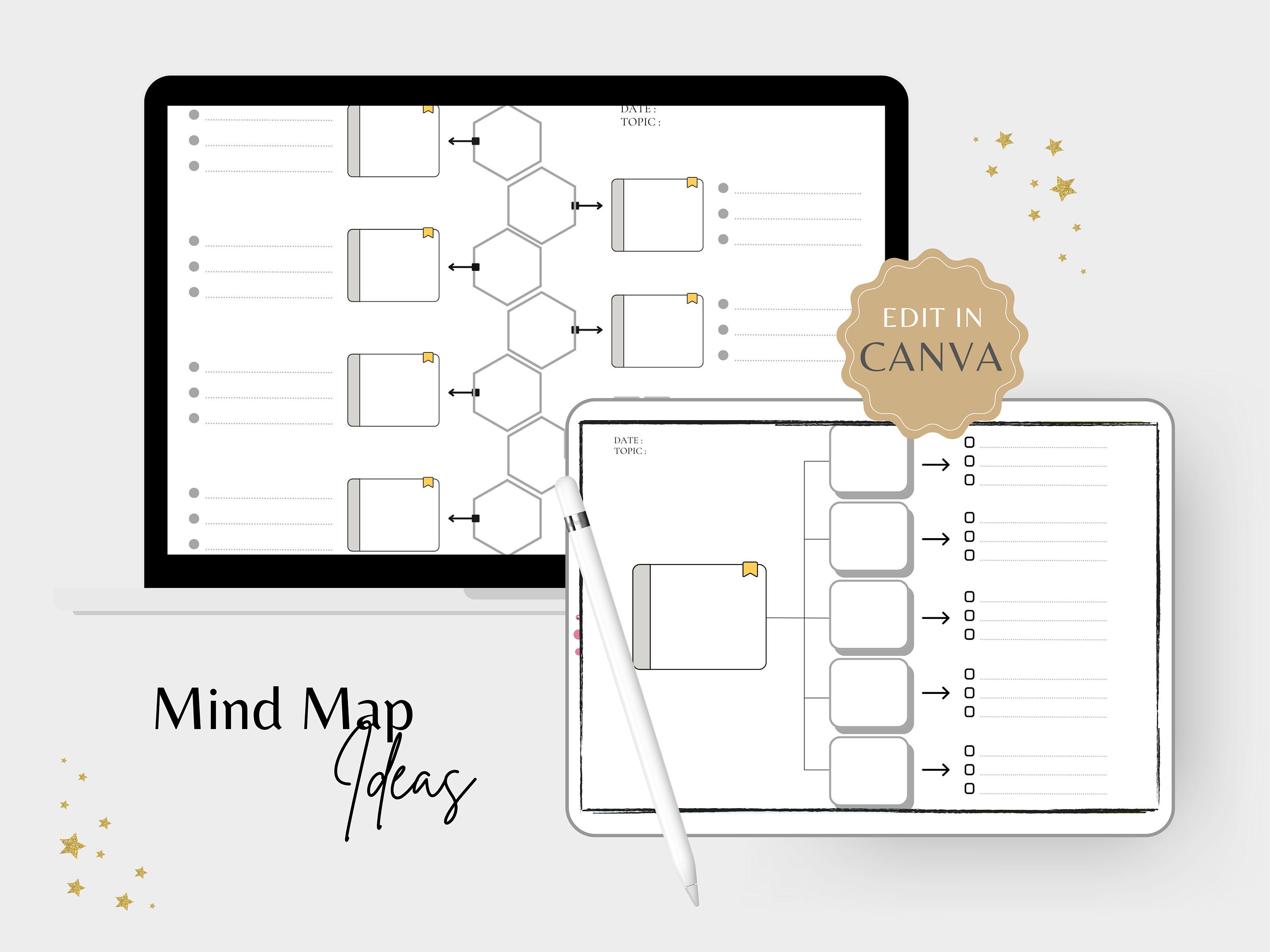 Mind Map Template Printable | Brainstorming Diagram (digital Download ...