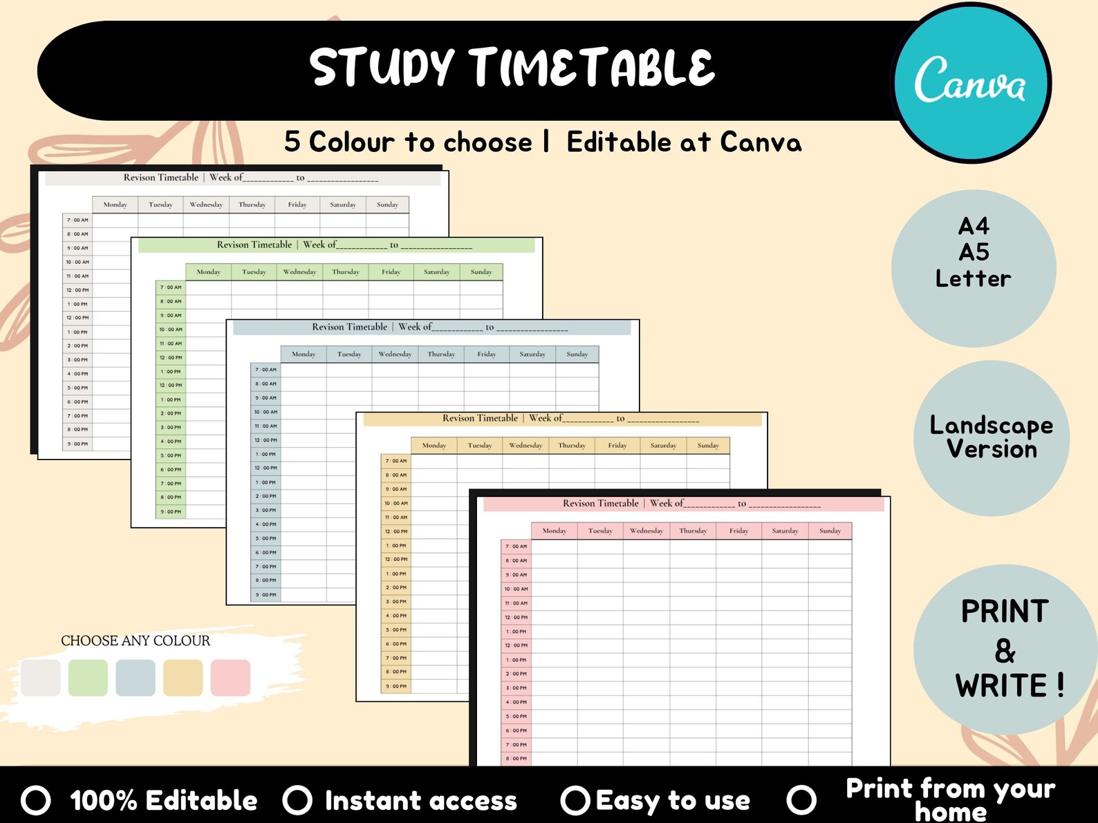 Study Timetable Revision Timetable Printable Student Schedule College ...