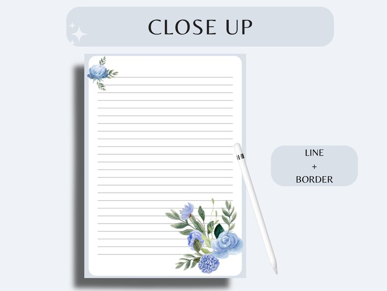 PRINTABLE Blue Flower Stationery, Printable Writing Paper, A4, Letter ...