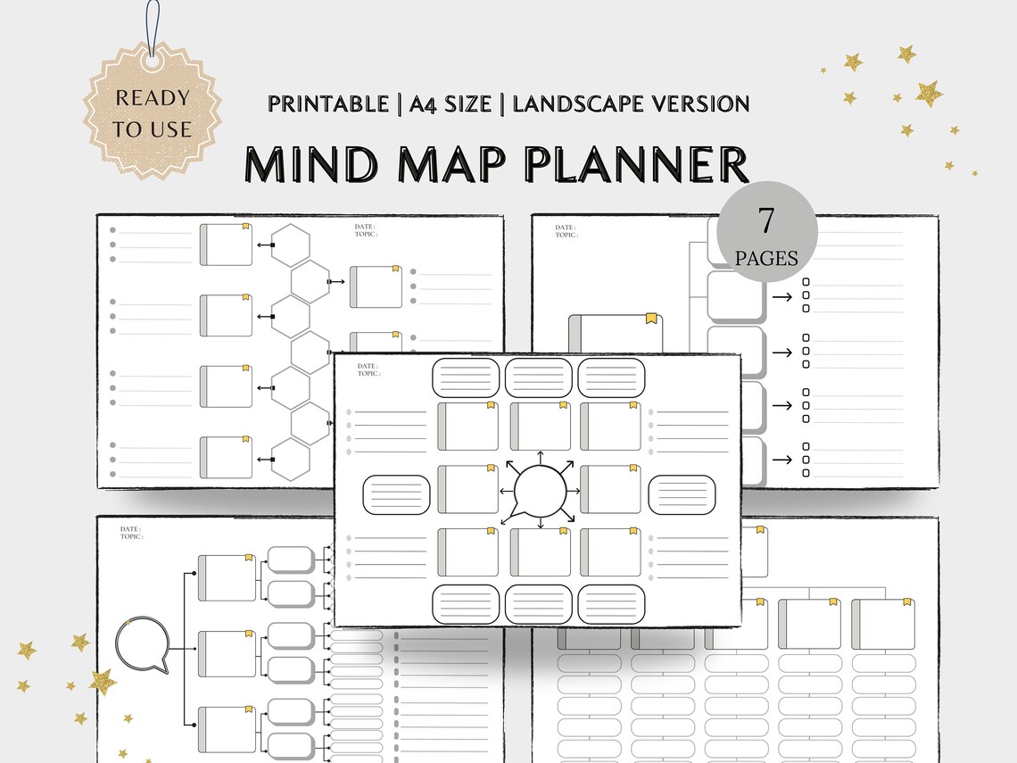 Mind Map Template Printable | Brainstorming Diagram (digital Download ...