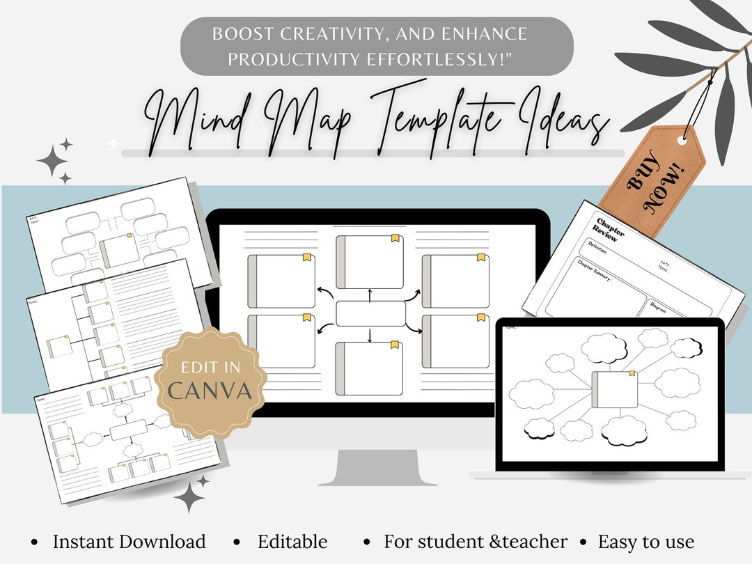 Printable Mind Map Planner Brainstorm Idea Map Diagram Notes Canva ...