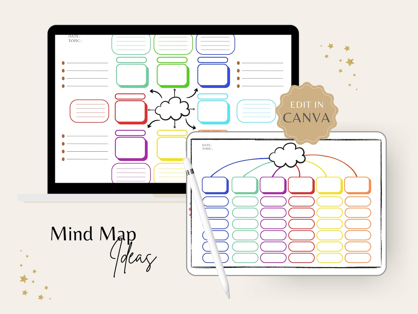 Printable Mind Map Planner | Brainstorming Ideas | Brain Dump | Study ...