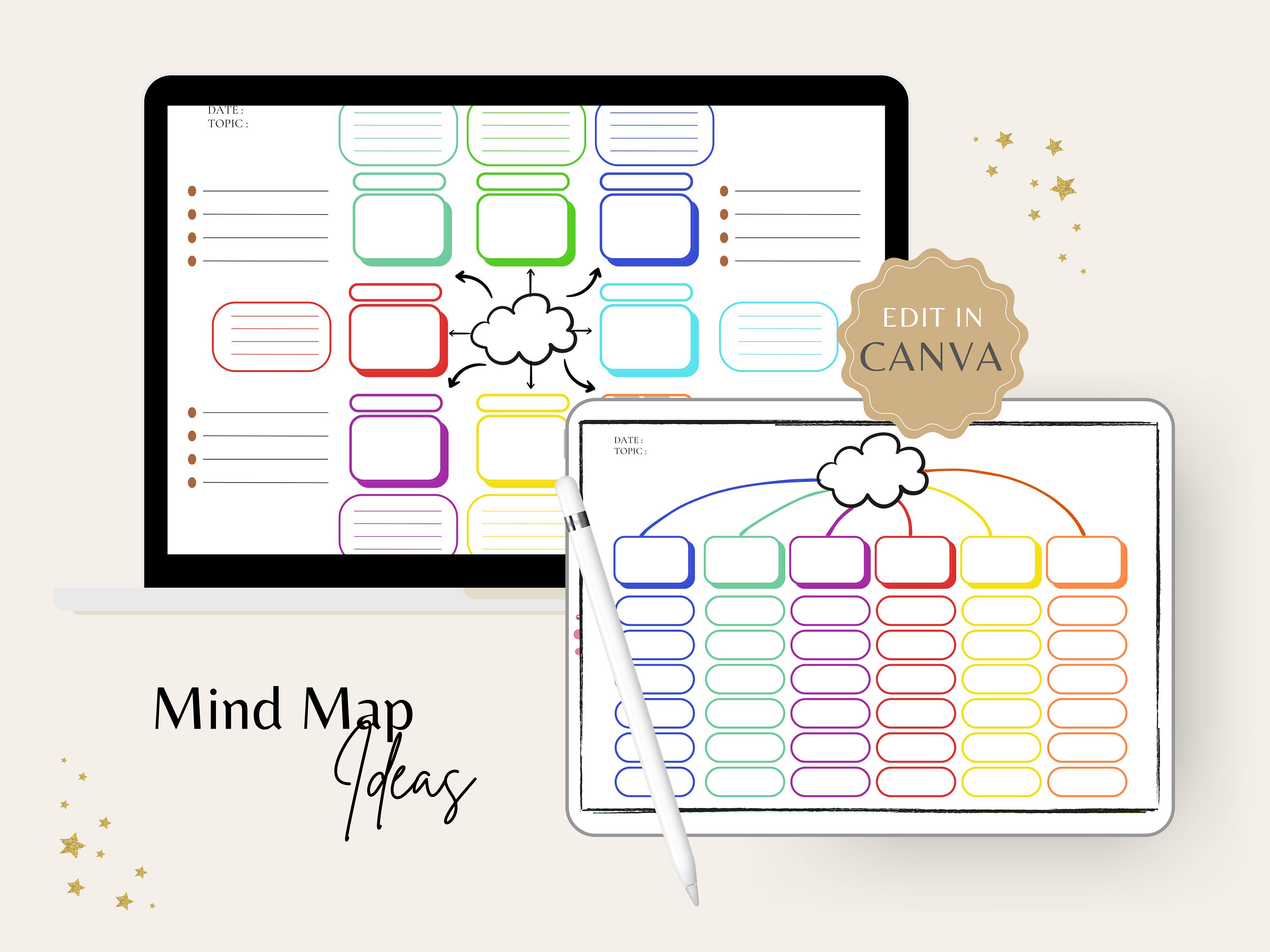 Printable Mind Map Planner | Brainstorming Ideas | Brain Dump | Study ...