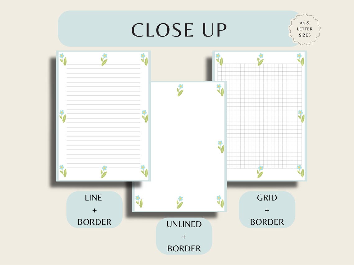 PRINTABLE Cute Flower Stationery, Printable Writing Paper, A4, Letter ...