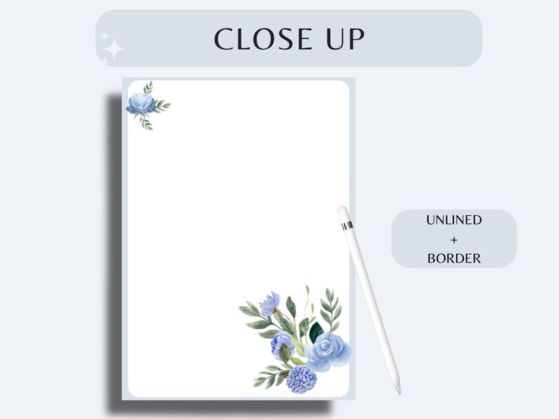 PRINTABLE Blue Flower Stationery, Printable Writing Paper, A4, Letter ...